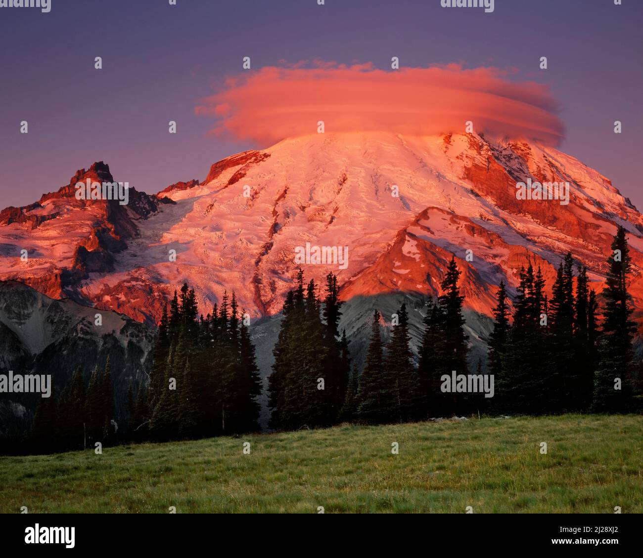 Mt, Rainier and Lenticular Cap at Sunrise, Washington Stock Photo - Alamy