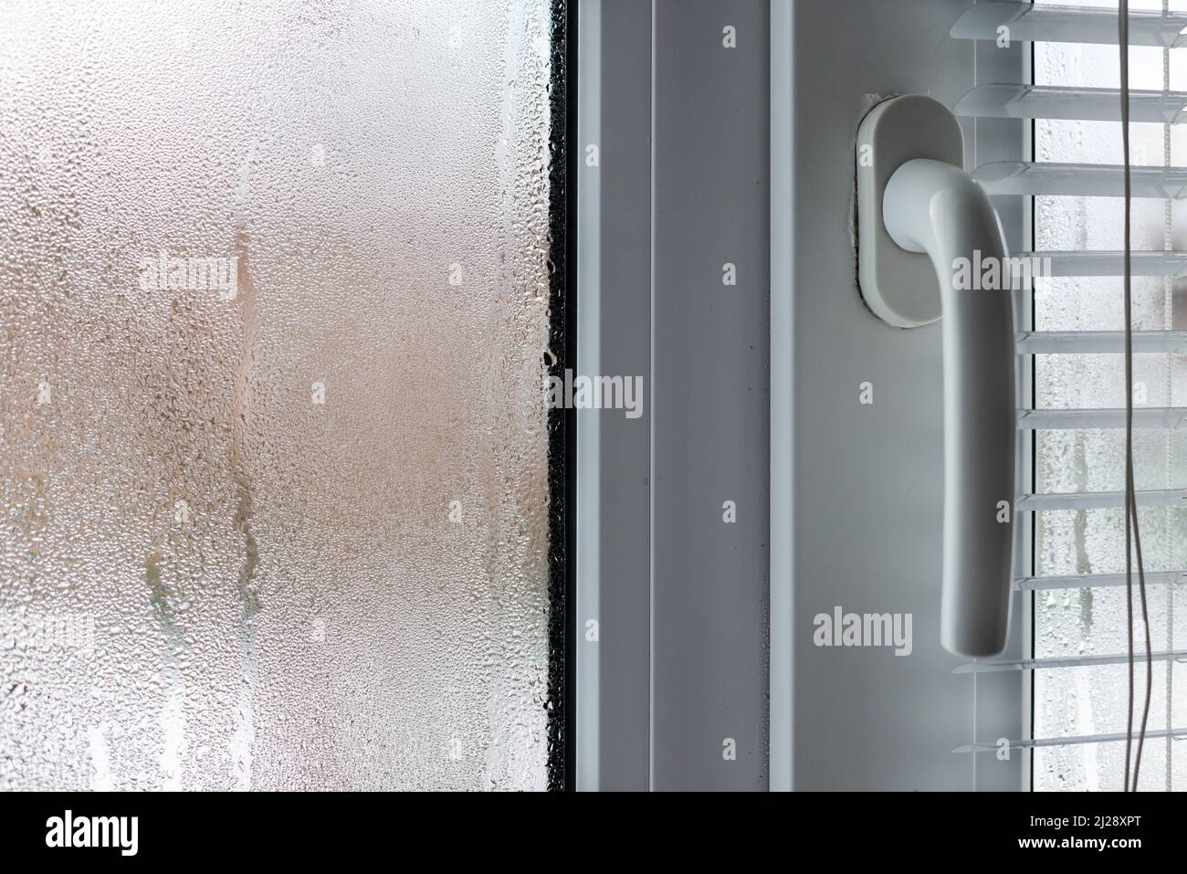 Glass of window with condensation, natural water drops on glass, high ...