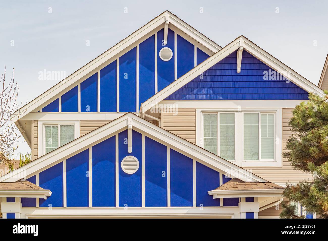 The front side of the house with nice window. Facade of the house. Top ...