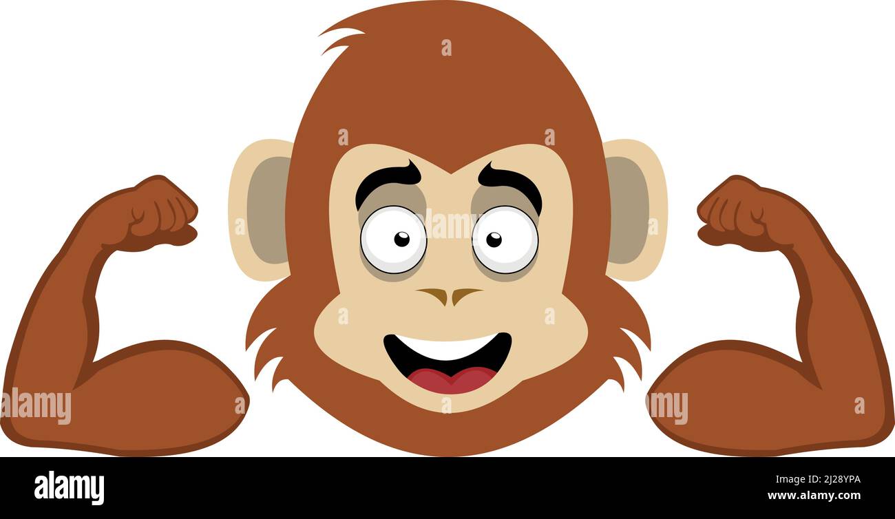 Vector illustration of the face of a cartoon monkey or gorilla flexing ...