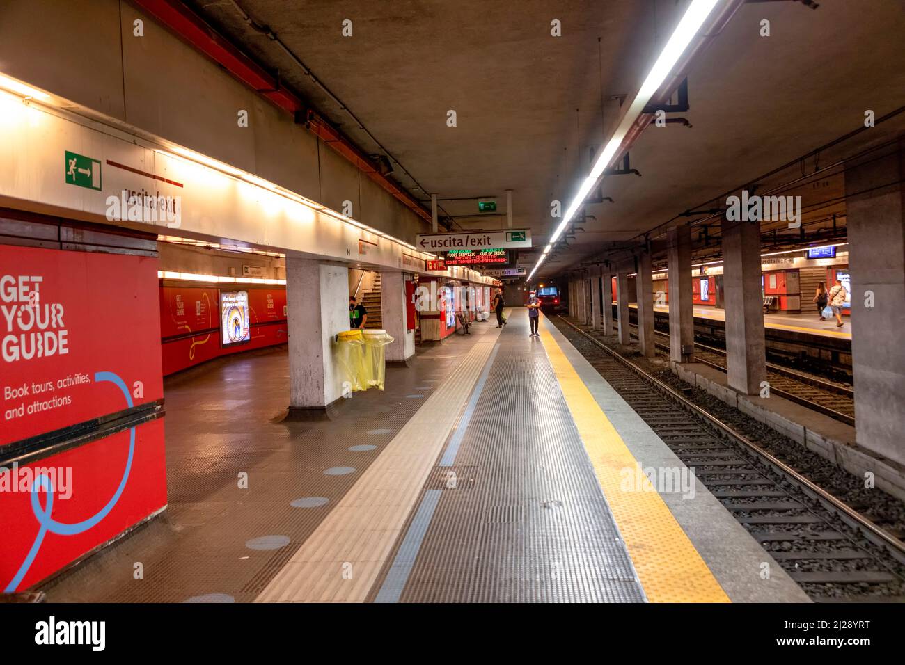 Rome, Italy - August 1, 2021: people in the train station Termini use ...