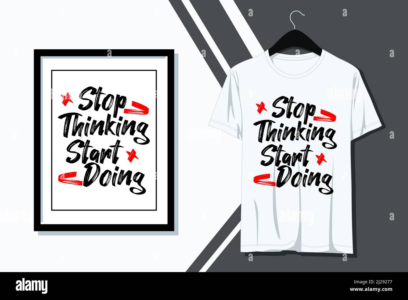 stop thinking start doing typography vector illustration to print on t-shirts front view and ...
