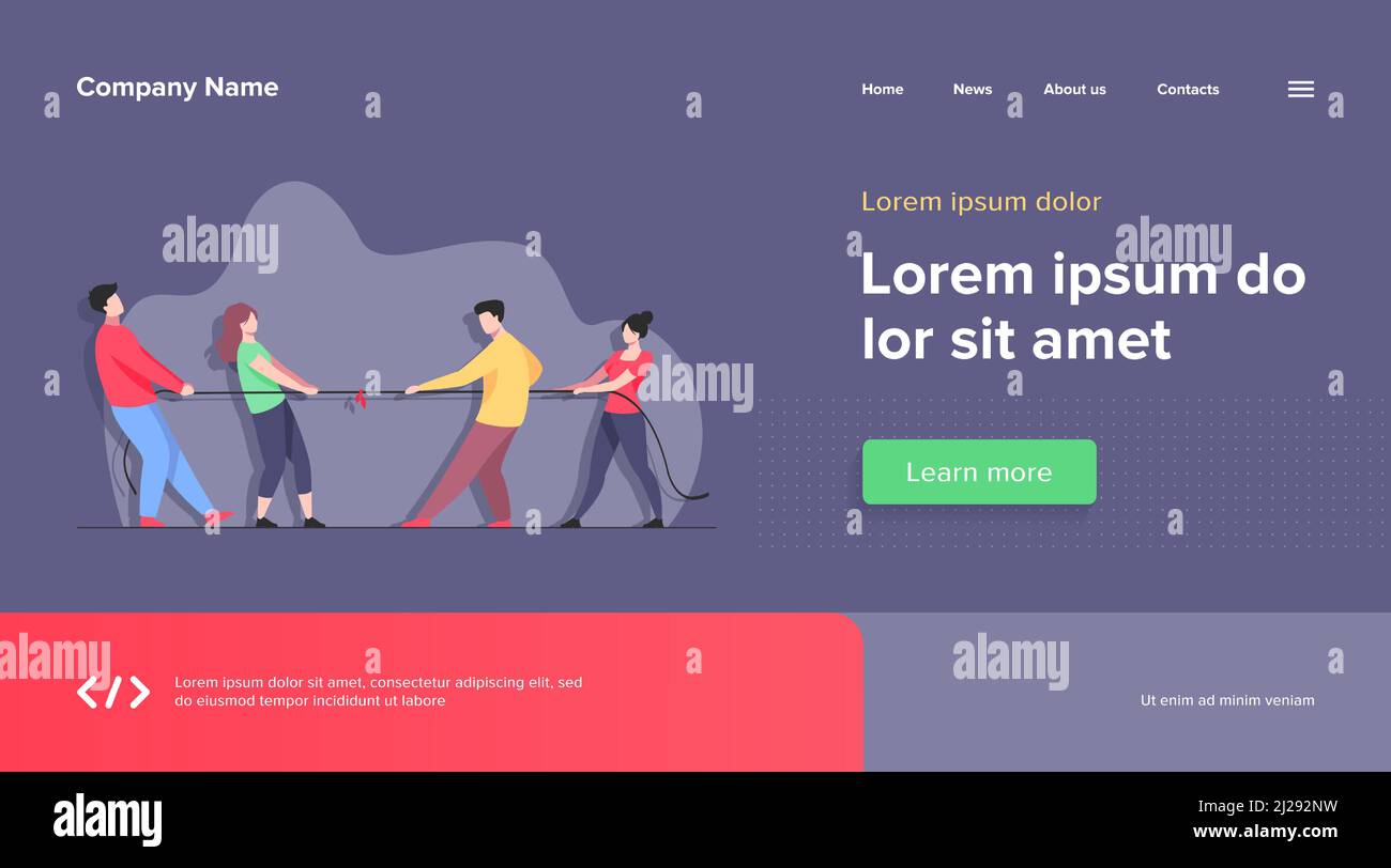People pulling opposite ends of rope flat vector illustration. Tug of ...