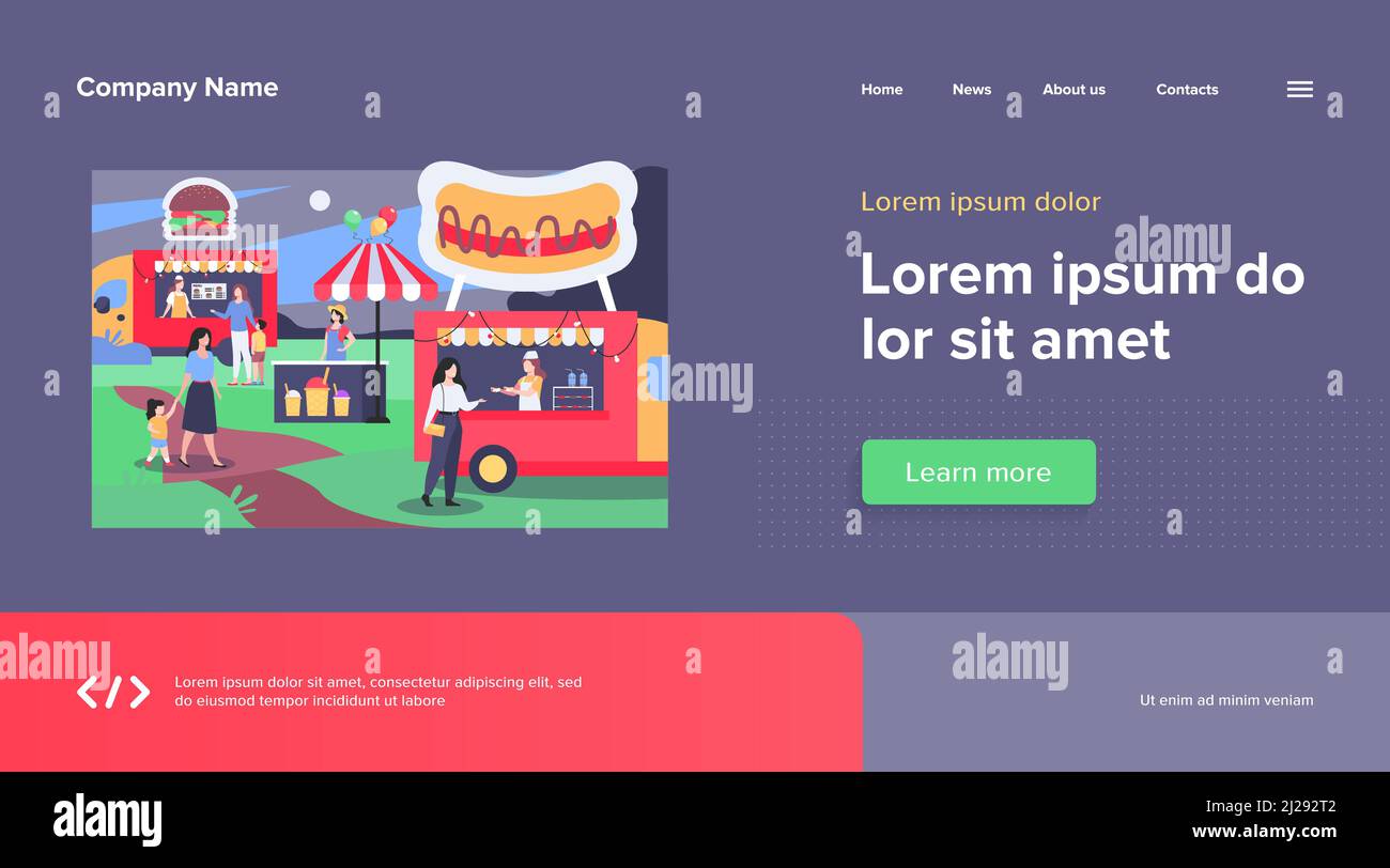 People visiting street food fair. Parents and children buying fast food ...