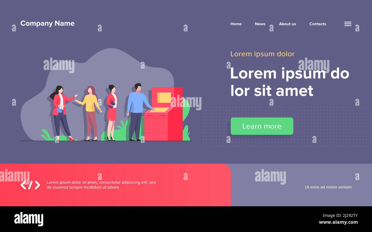 People waiting in queue for bank machine vector illustration. Customers ...