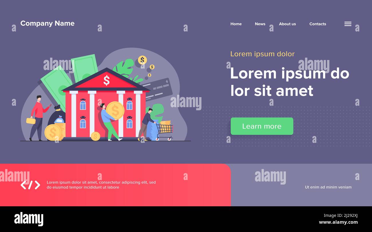 People with money walking to bank building. Queue of characters ...