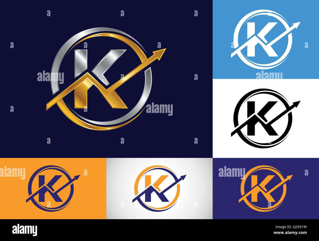 Initial K monogram alphabet symbol design incorporated with the arrow ...