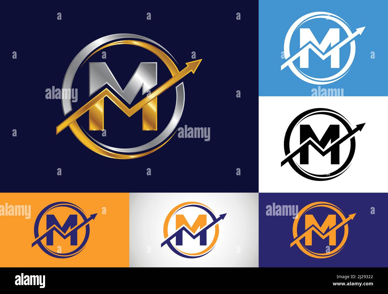 Initial M monogram alphabet symbol design incorporated with the arrow ...