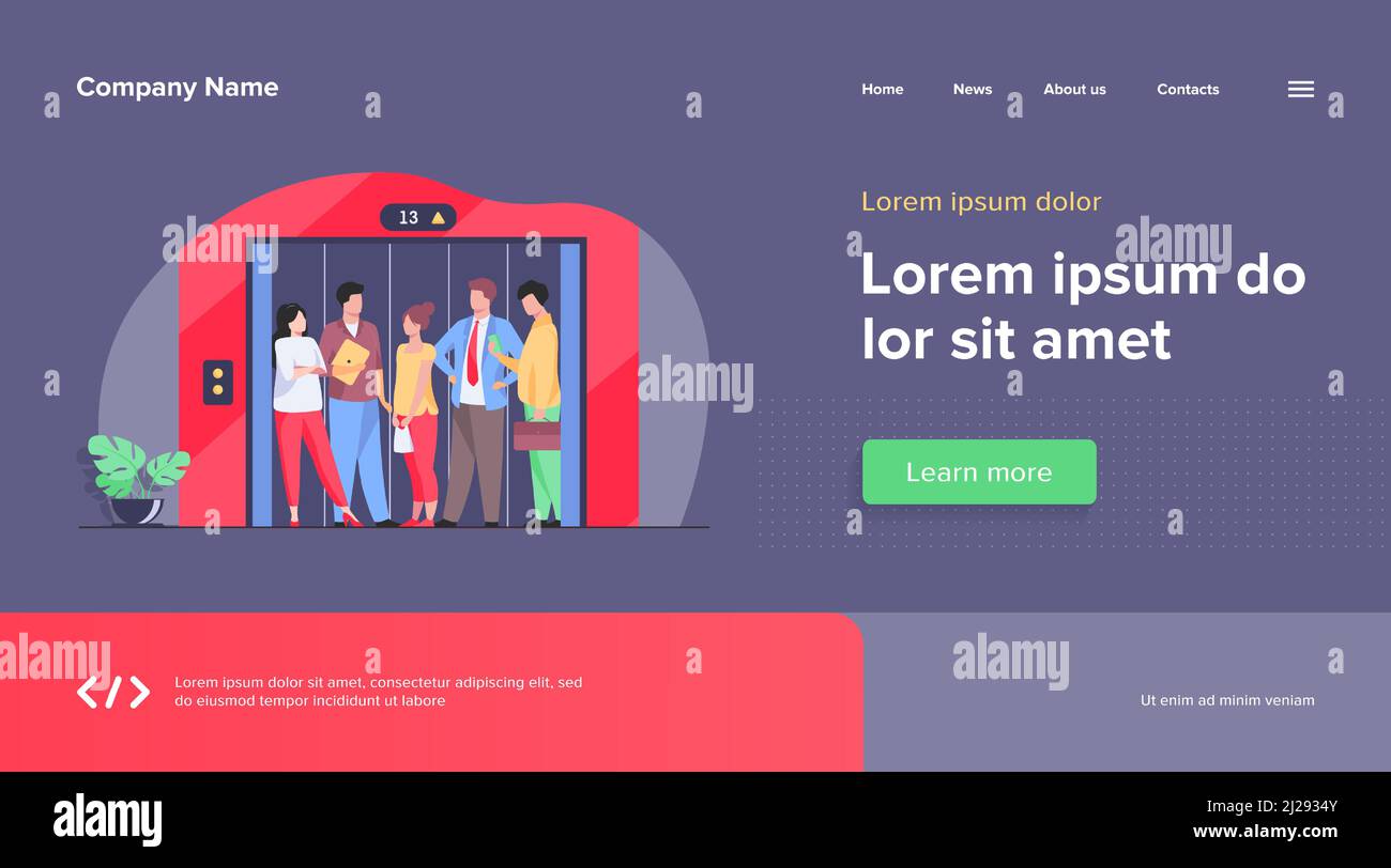 Employees using office building lift. Business people standing inside ...