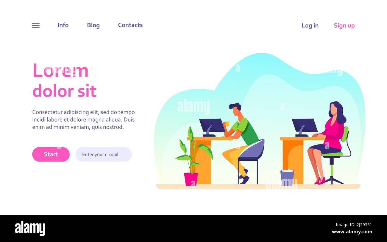 Employees working at computers. Office people, workplaces, co-working ...