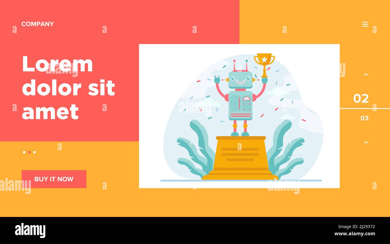 Robot winning golden cup. Award, celebration, cyborg flat vector ...