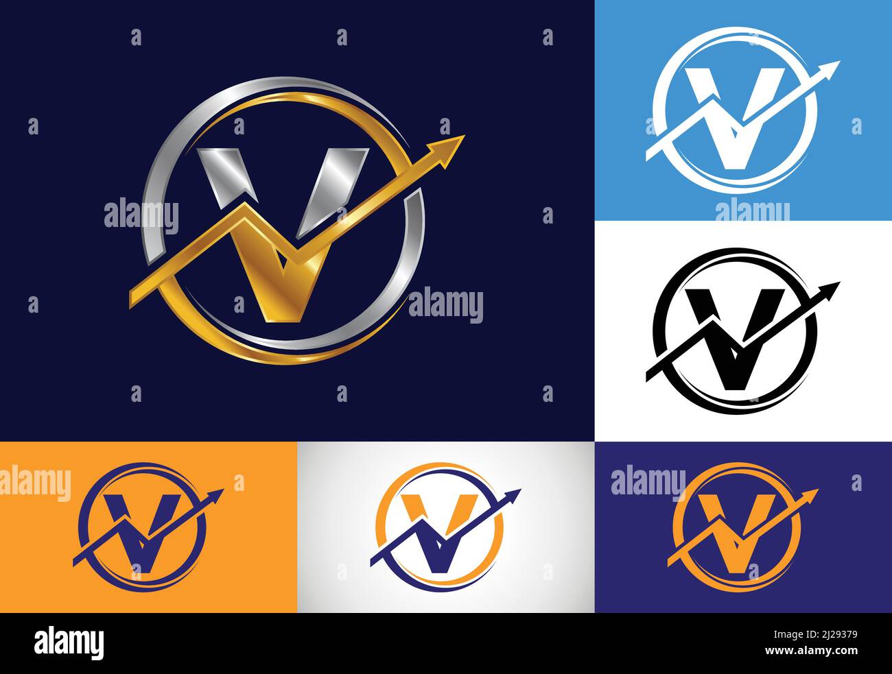 Initial V monogram alphabet symbol design incorporated with the arrow ...