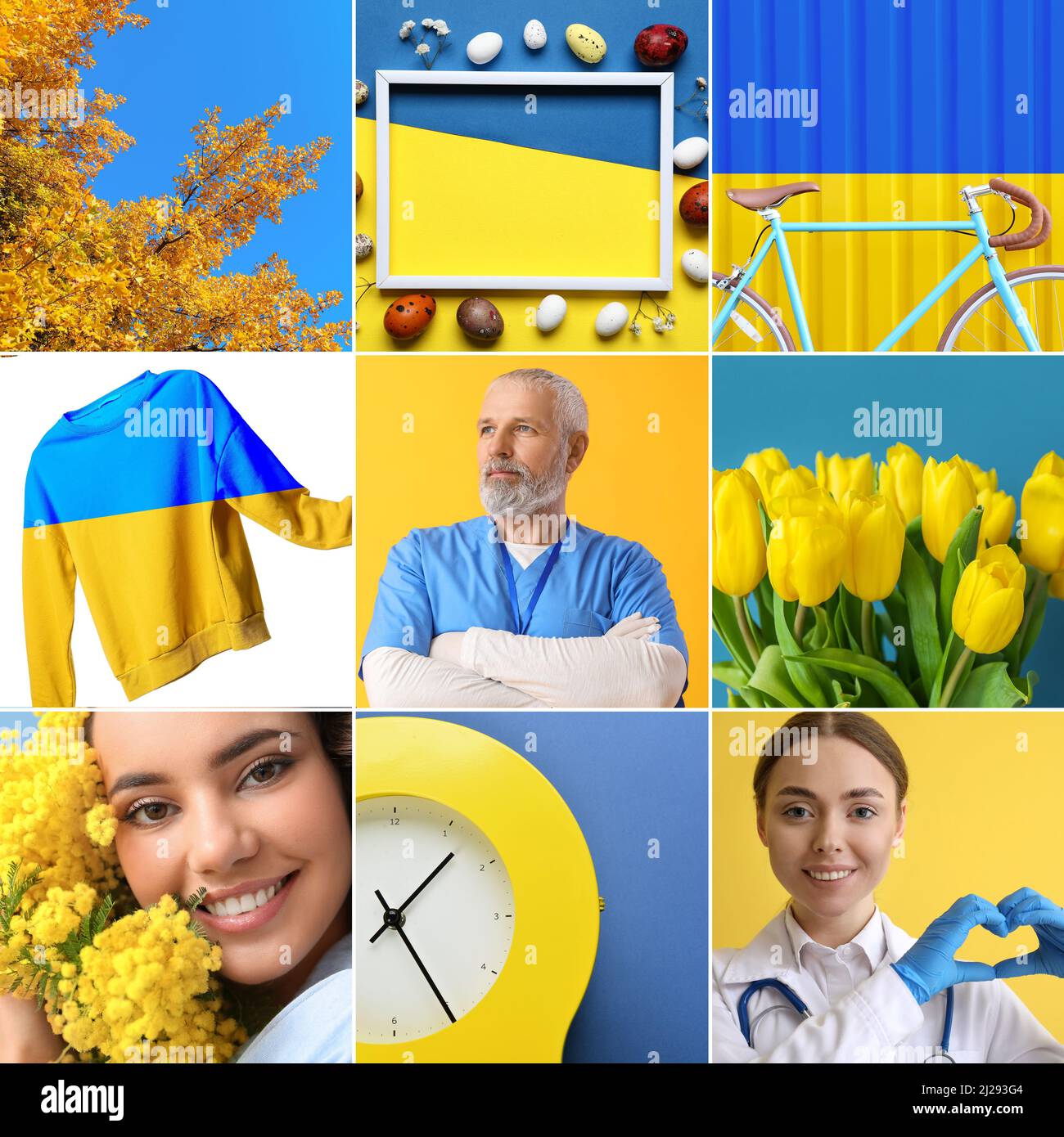Collage in colors of Ukrainian flag Stock Photo - Alamy