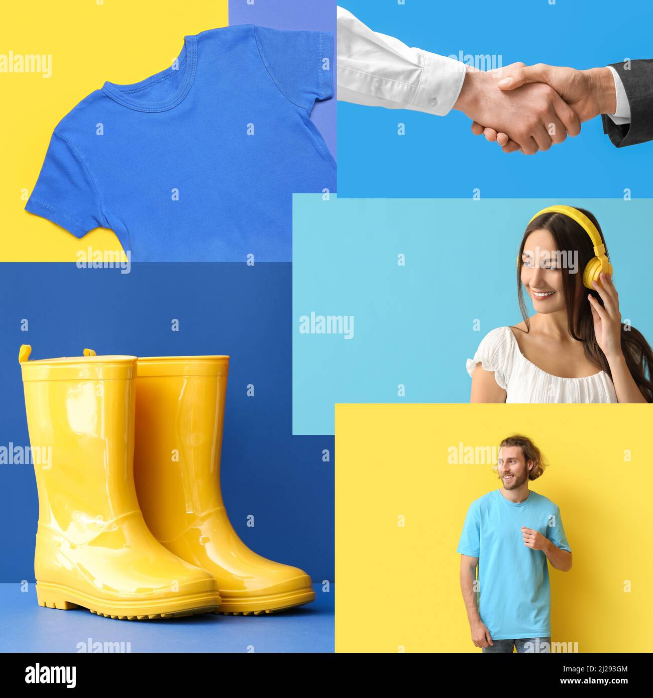Collage in colors of Ukrainian flag Stock Photo - Alamy