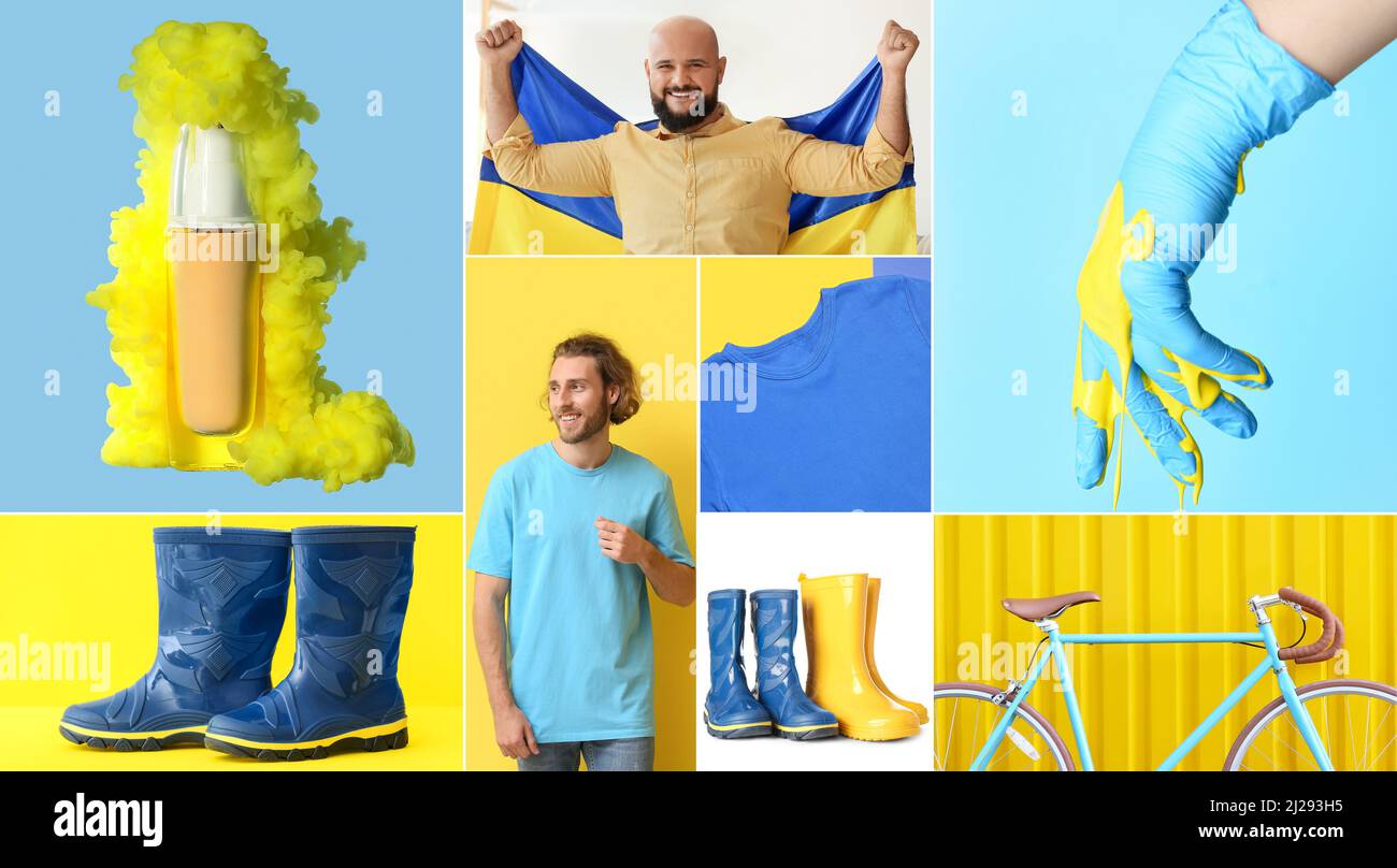 Collage in colors of Ukrainian flag Stock Photo - Alamy