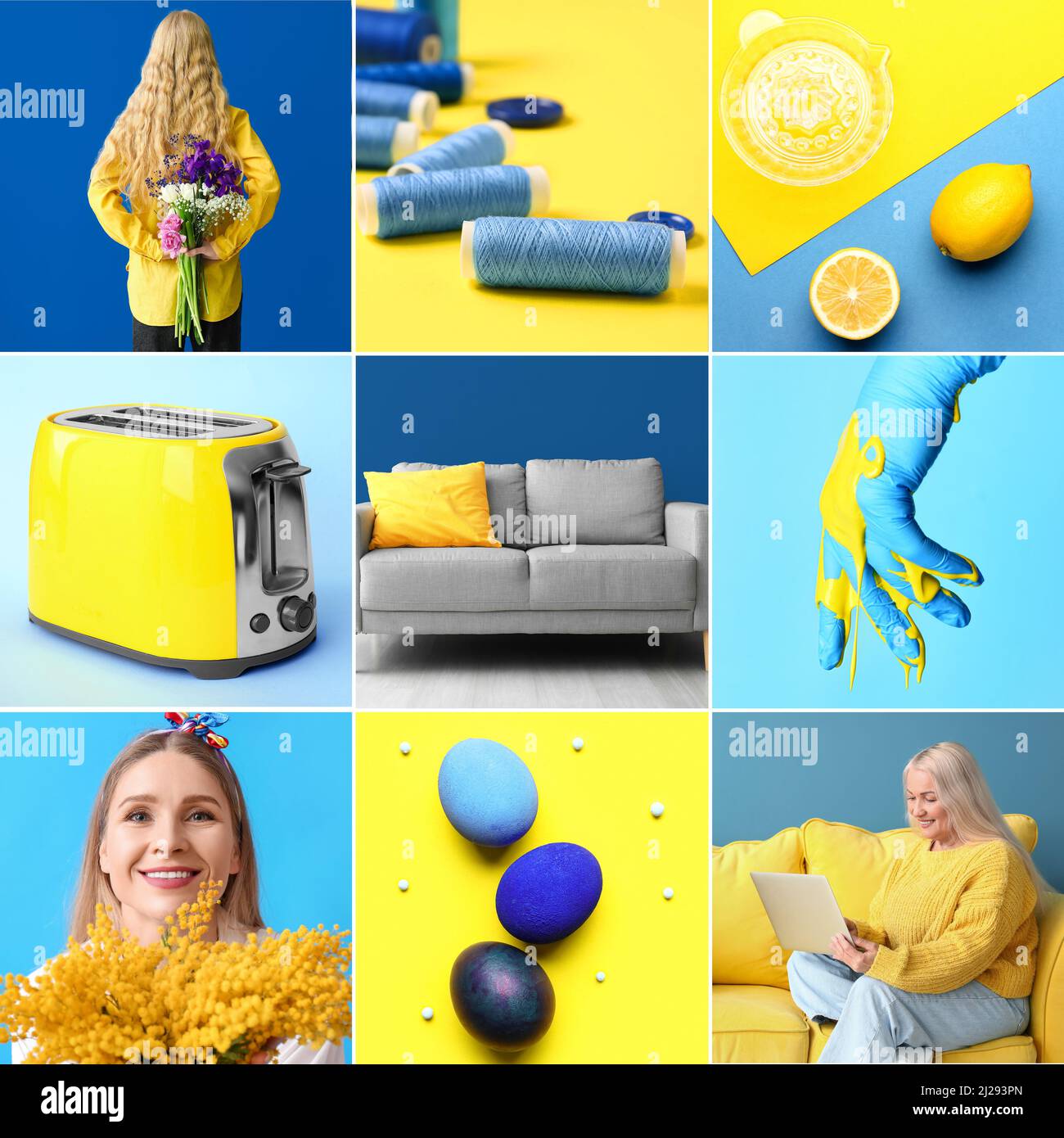 Collage in colors of Ukrainian flag Stock Photo - Alamy