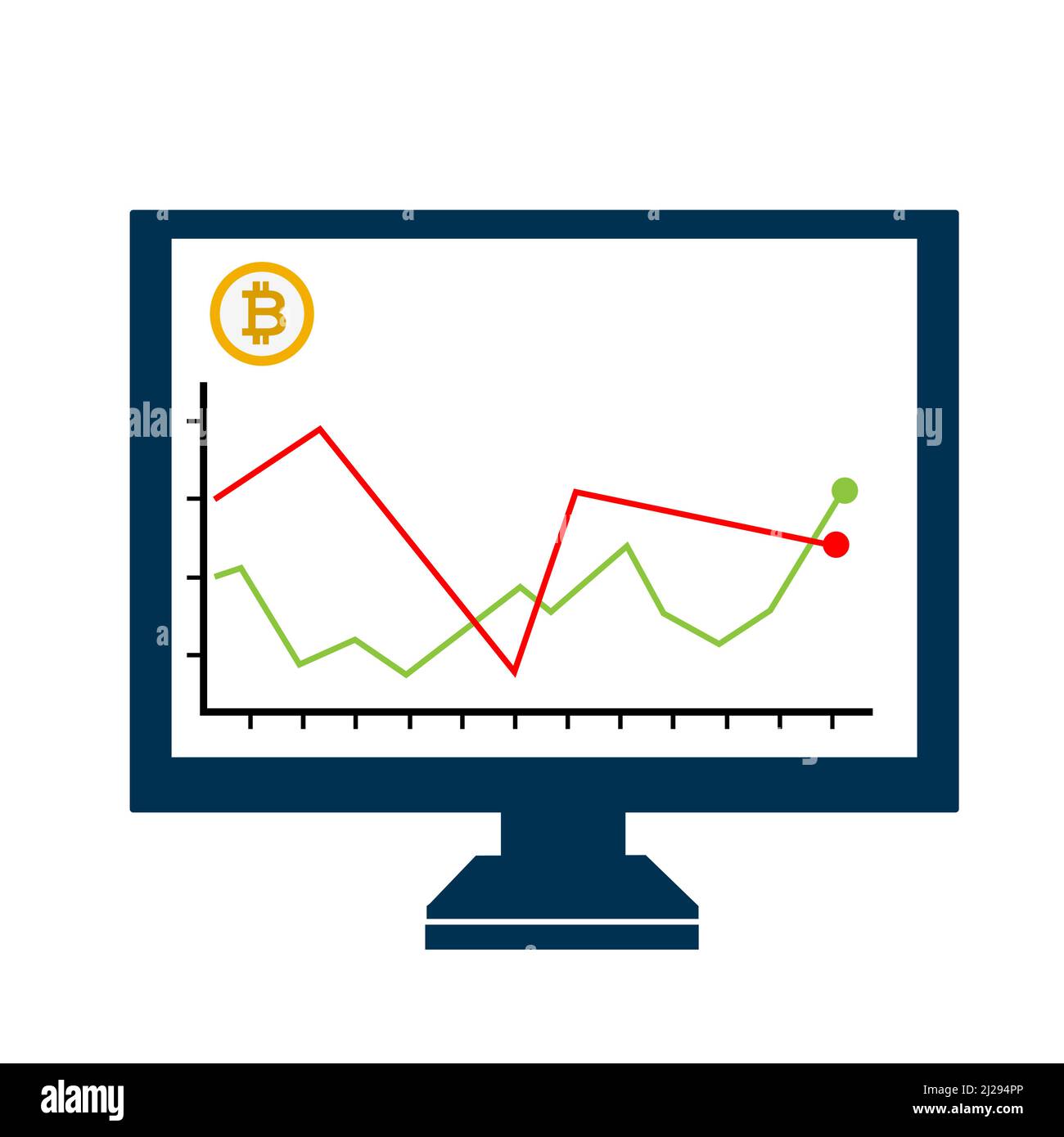 Illustration of bitcoin price movement on computer screen. Vector ...