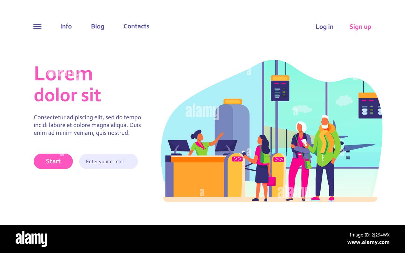 Group of passengers standing in queue to counter vector illustration ...