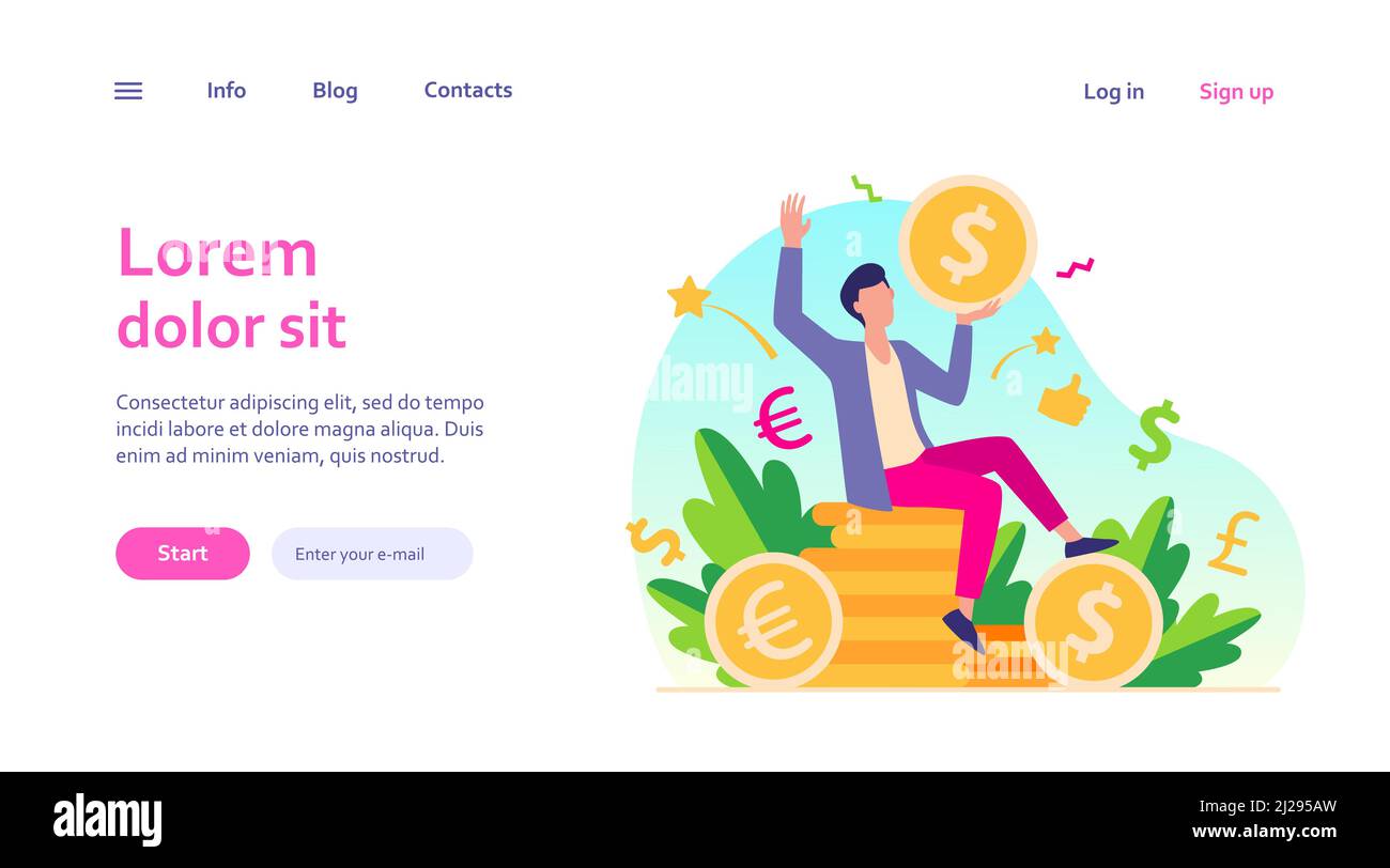 Happy businessman earning money flat vector illustration. Cartoon ...