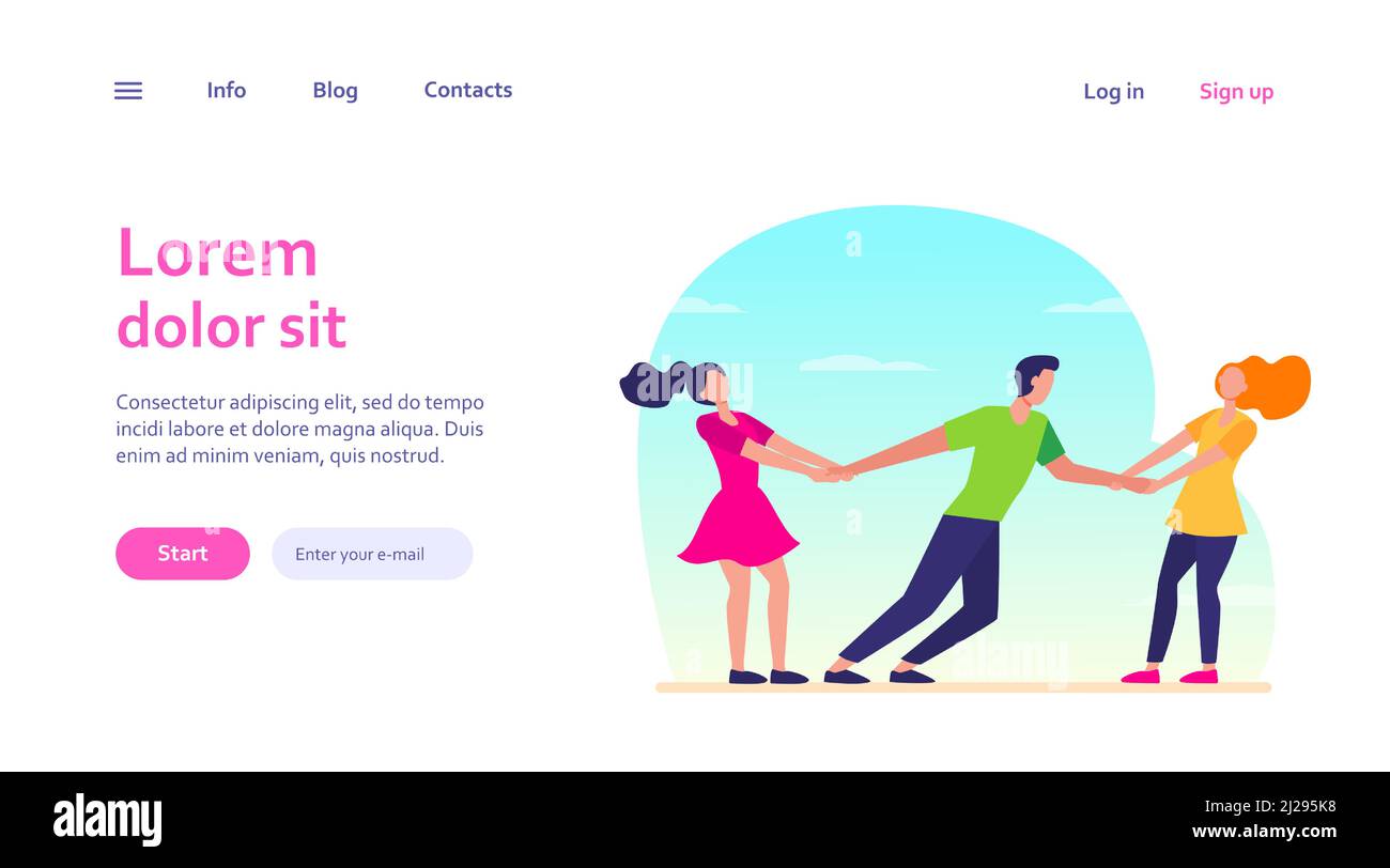 Women competing for boyfriend. Girls pulling on guy arms flat vector ...