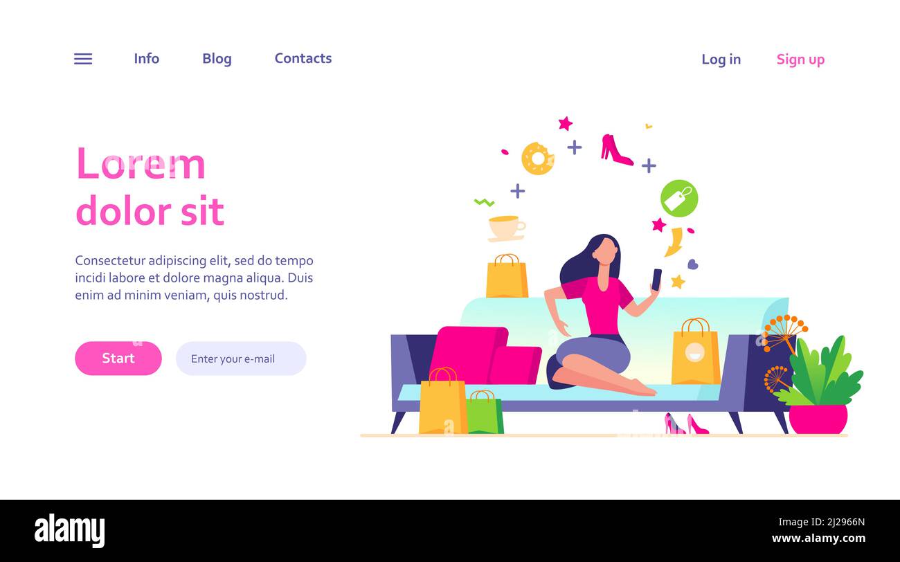 Young woman with smartphone choosing goods isolated flat vector ...