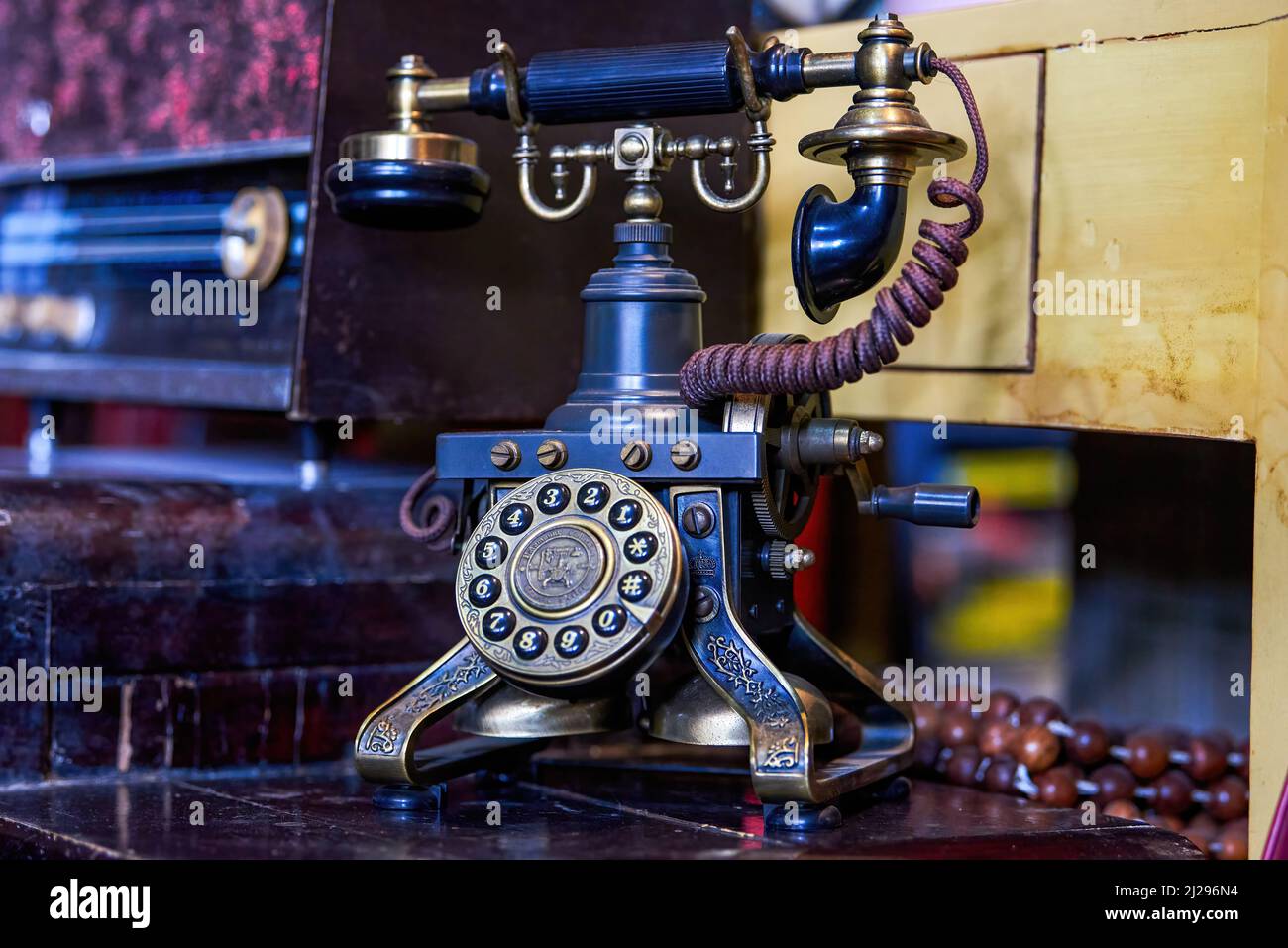 Close-up of old and retro traditional Chinese landline telephone Stock ...