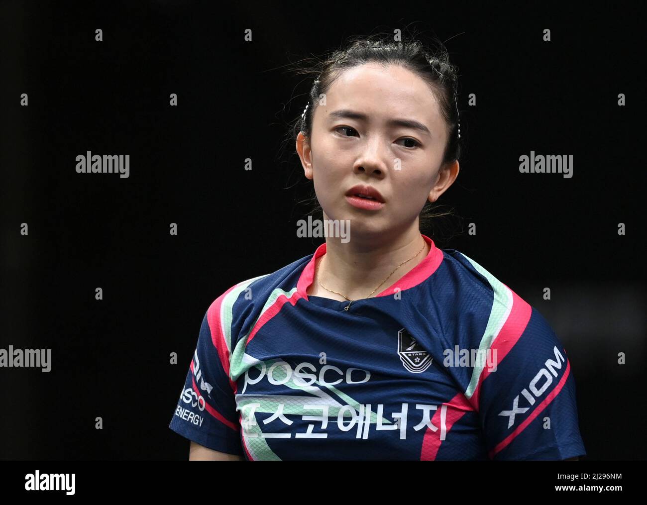 Doha, Qatar. 30th Mar, 2022. Jeon Jihee of South Korea reacts during ...