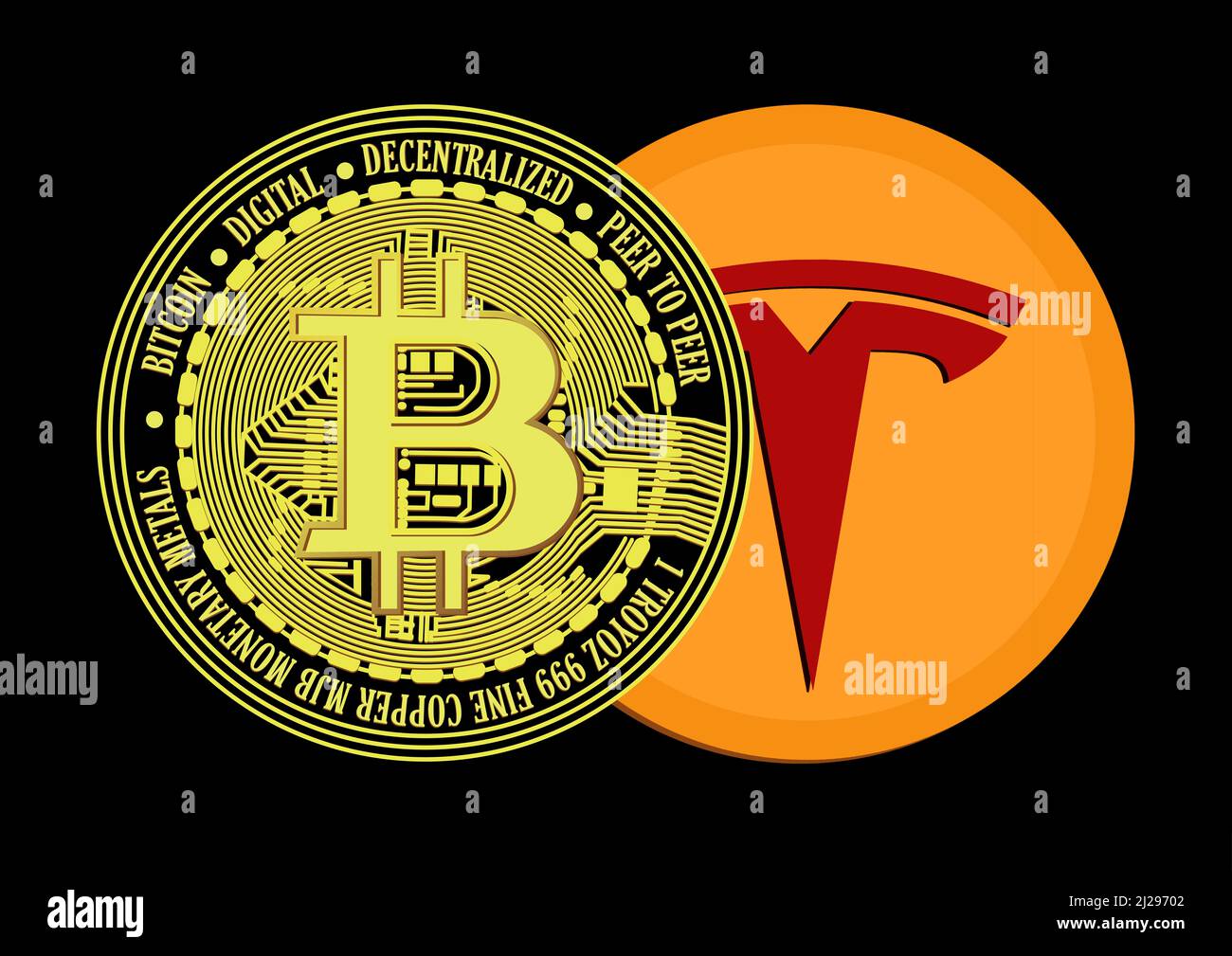 Tesla coin and bitcoin illustration Stock Photo - Alamy