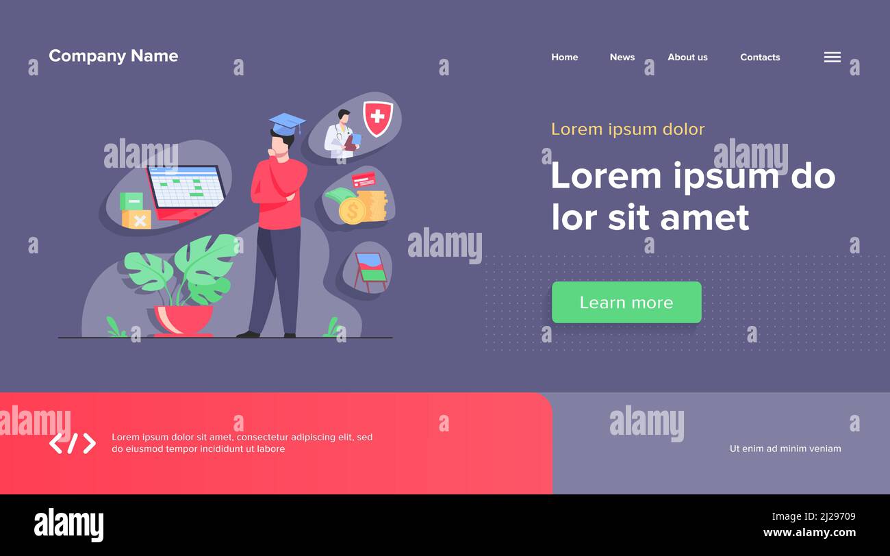 Male student choosing program in college. Young man in graduation cap ...