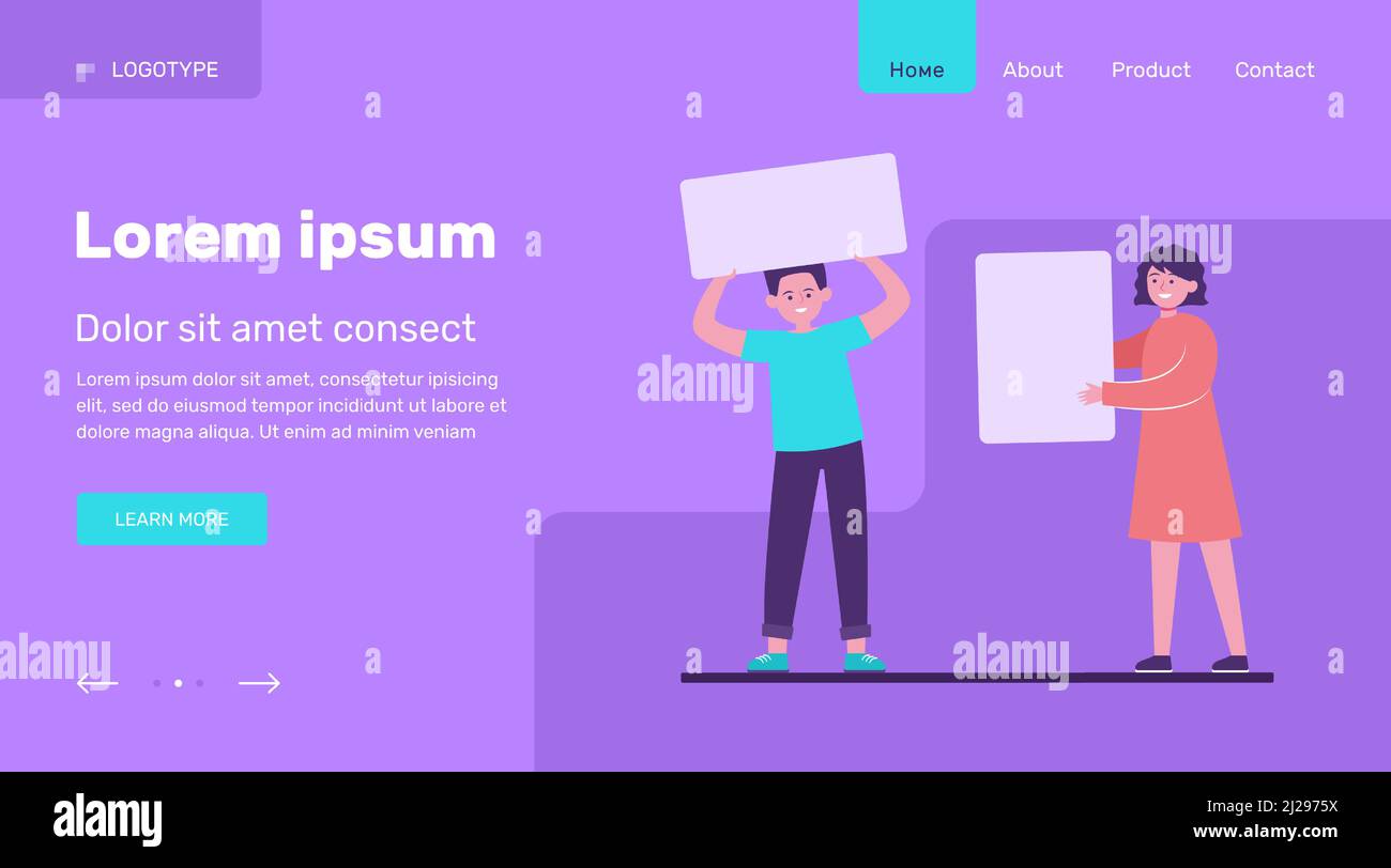 Activist holding support placards. Man and woman with white blank ...