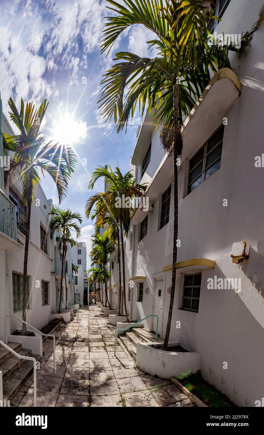 Mimi Beach, USA - August 5, 2013: small street with old buildings in ...