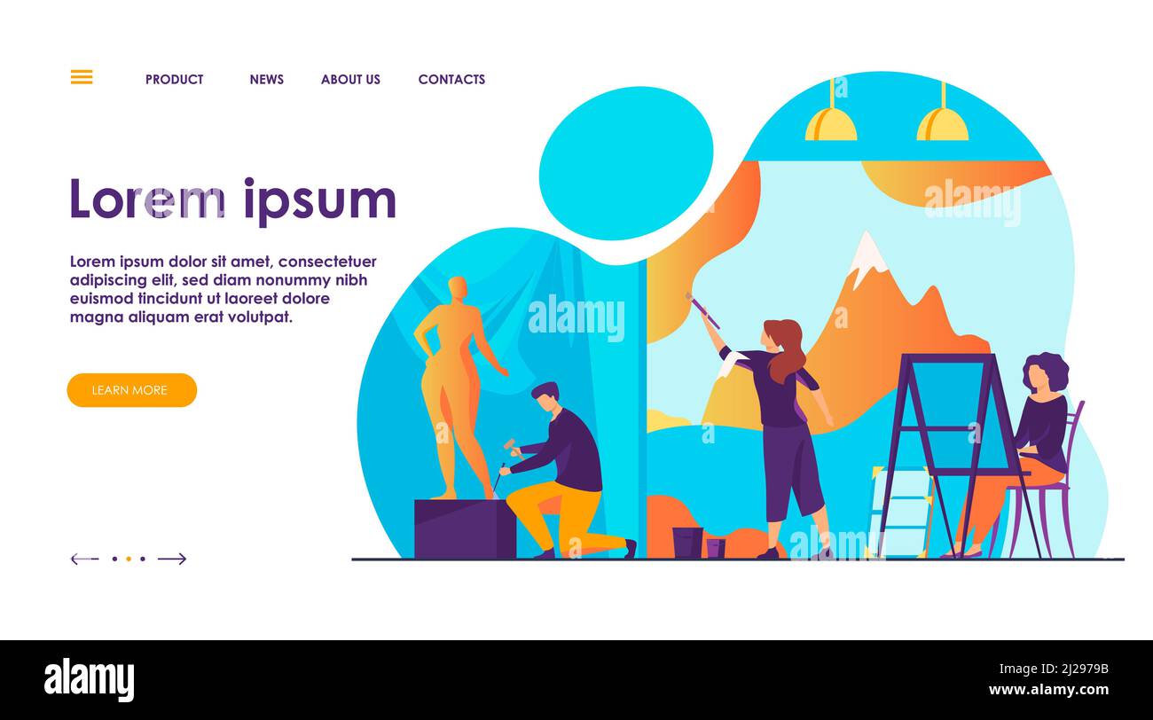 Artists creating artworks flat vector illustration. Creative characters ...