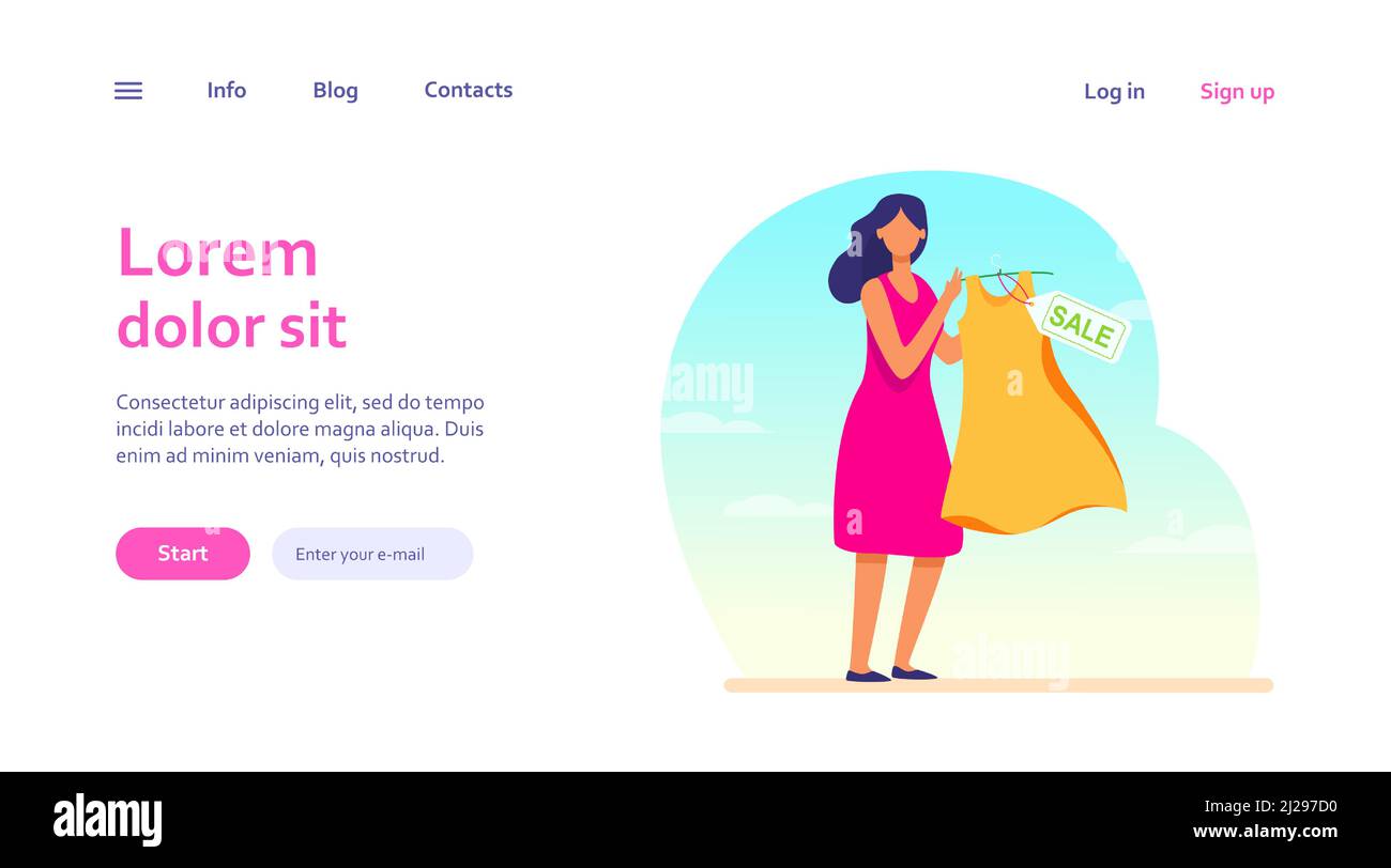 Cartoon woman holding dress for sale. Clothes, discount, store flat ...