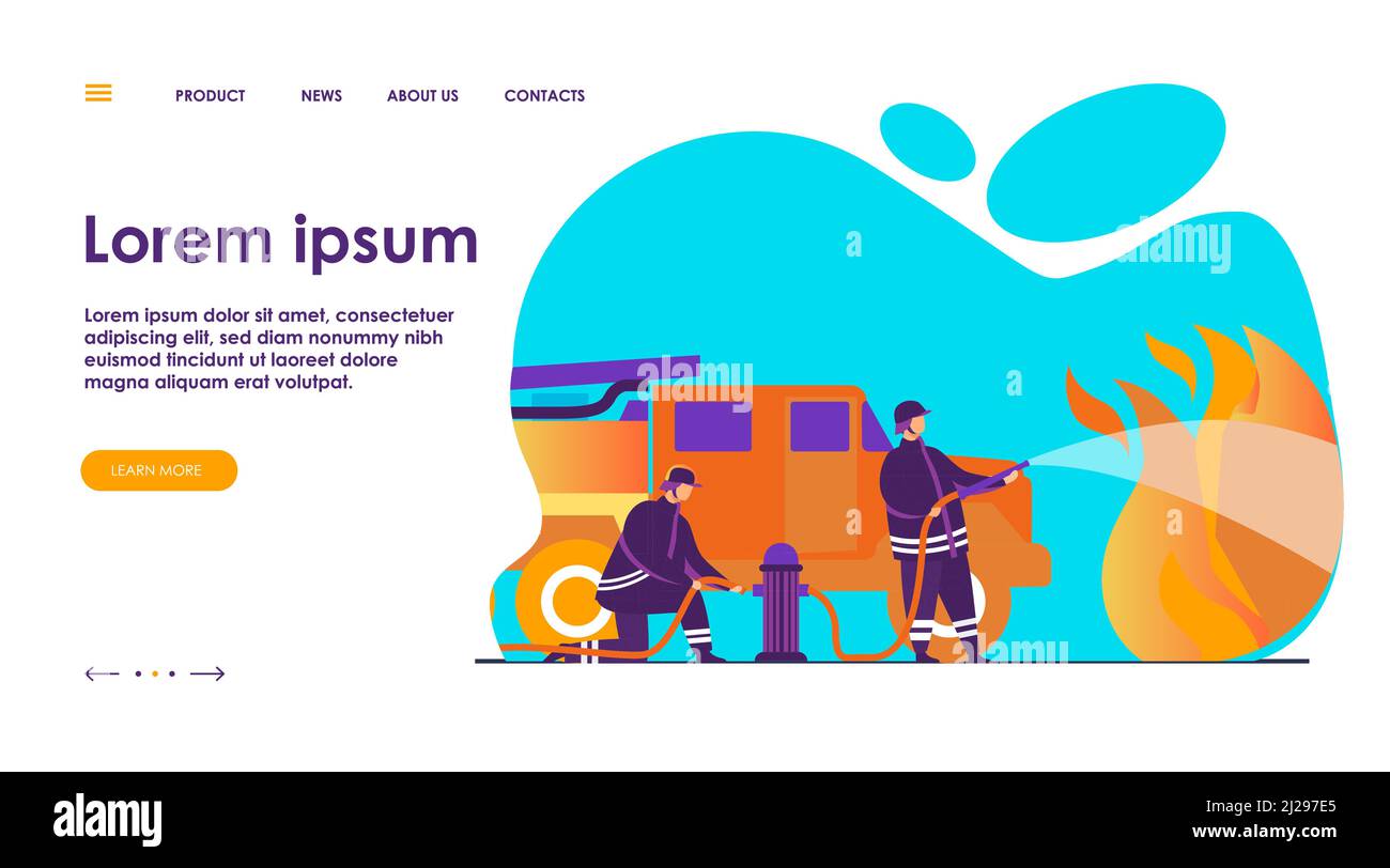 Brave firefighters firefighting with flame flat vector illustration ...