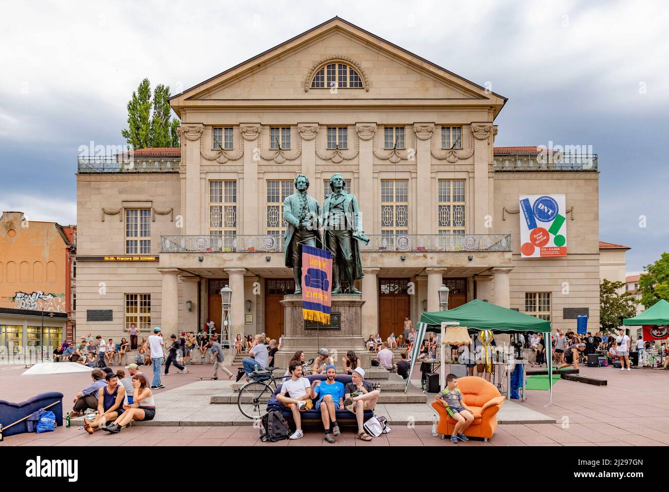 Weimar, Germany - July 28, 2018: people enjoy walking around the old ...