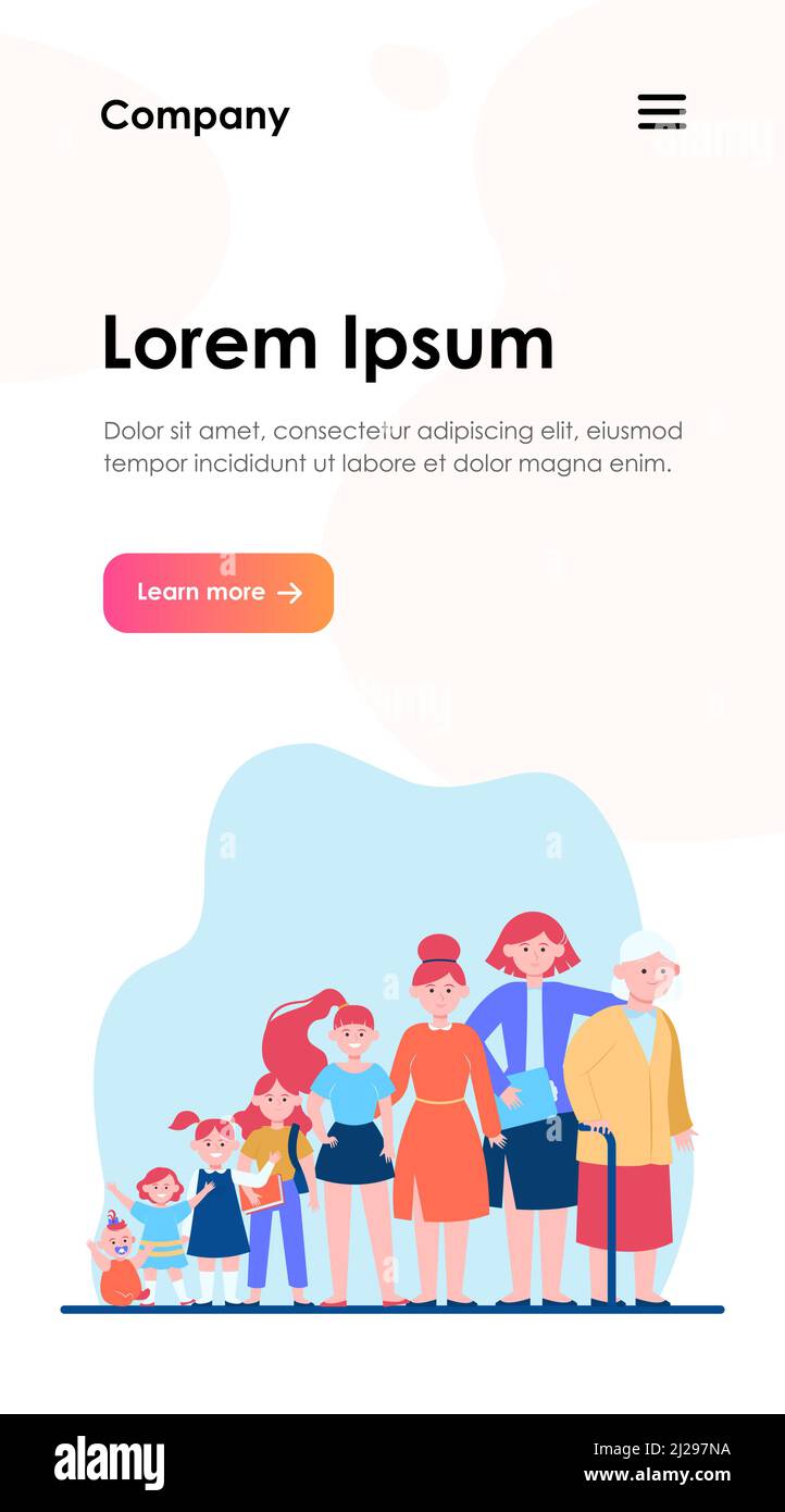 Cartoon woman in different age flat vector illustration. Female ...