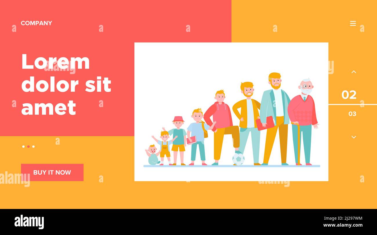 Cartoon man in different age flat vector illustration. Male character ...