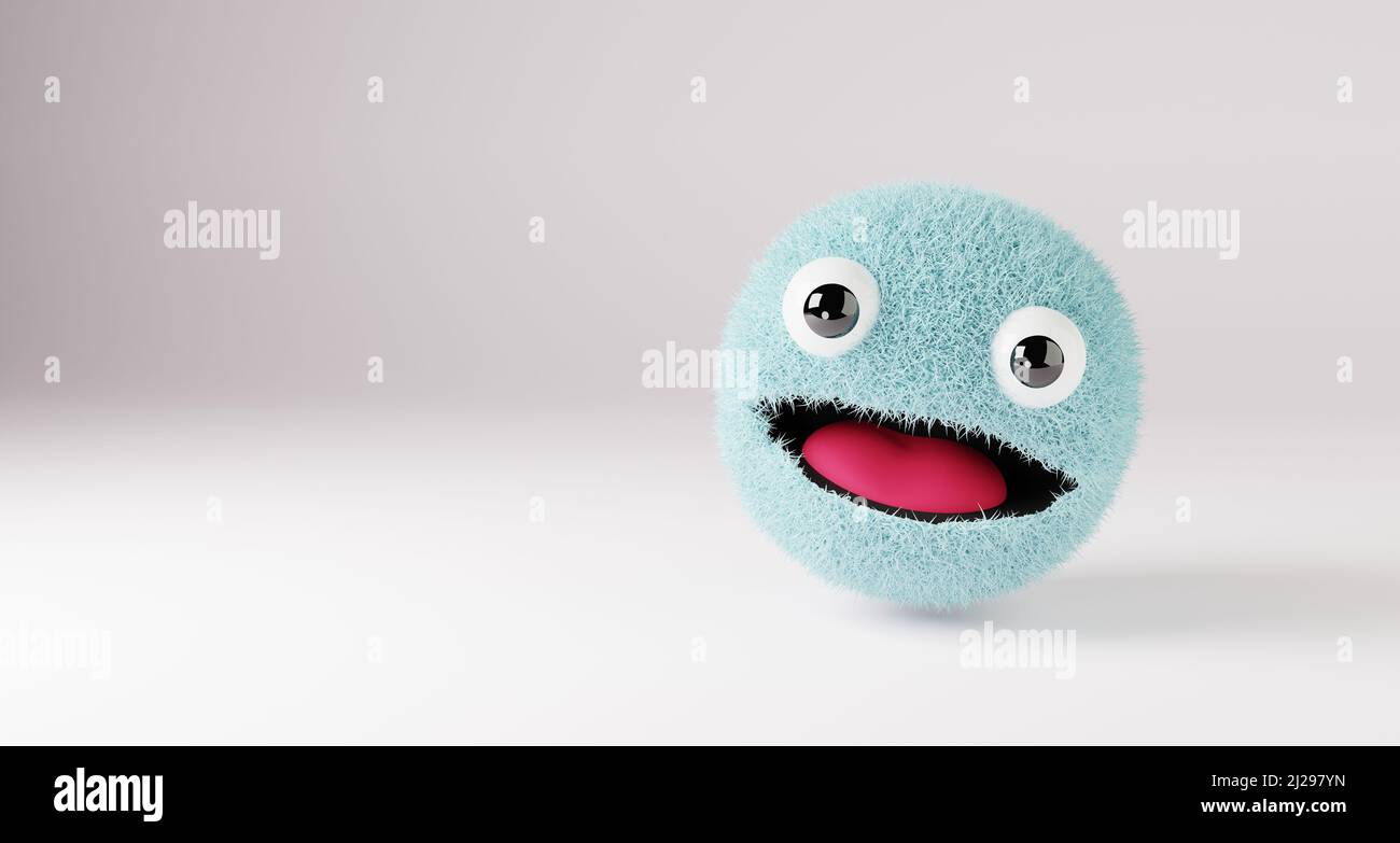 Cute fuzzy smiling face with negative space for copy. 3d rendering ...