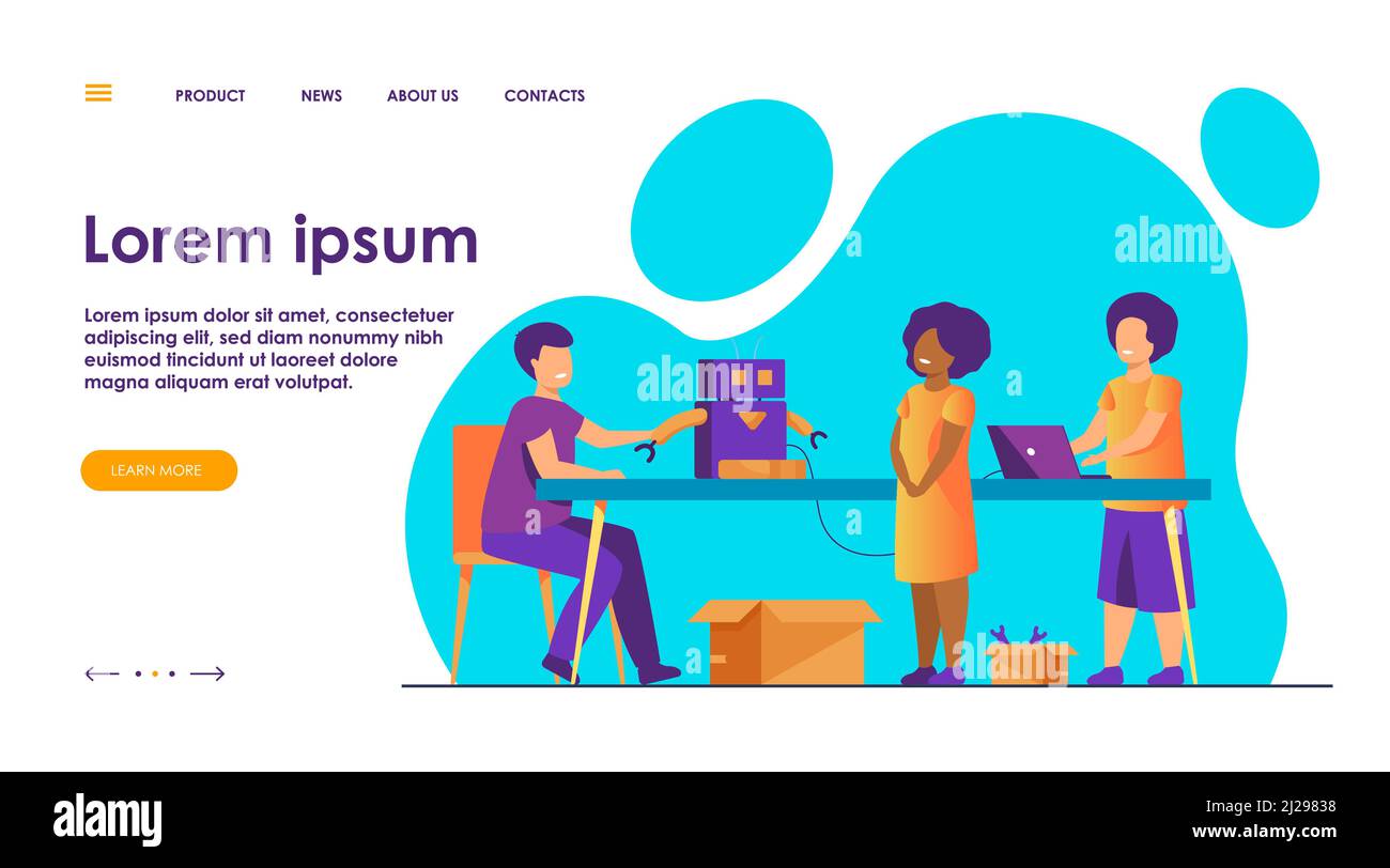 Children presenting cyborg at robotics class. Children showing robot to ...