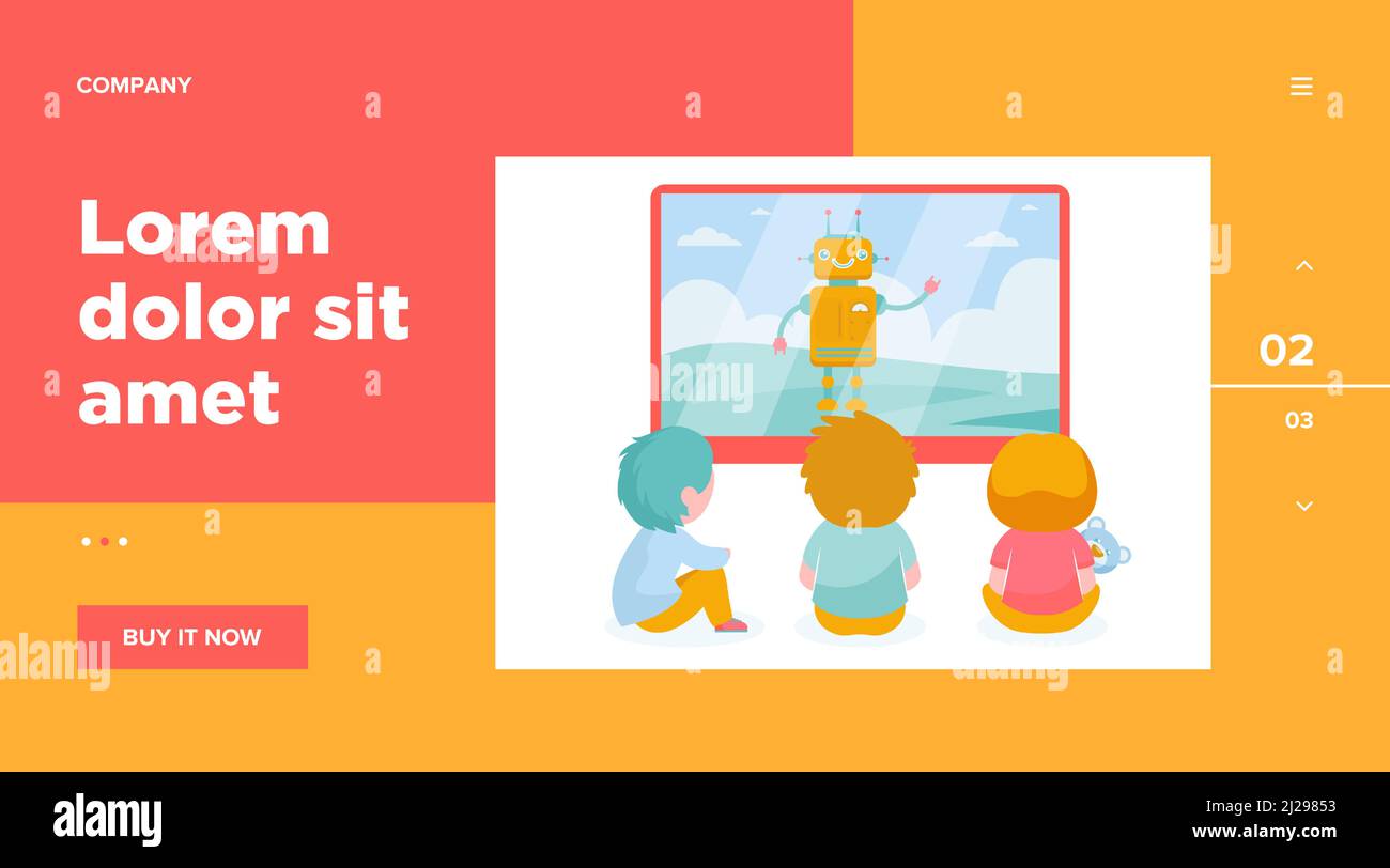 Children watching cartoon with robot. TV, screen, toy flat vector ...