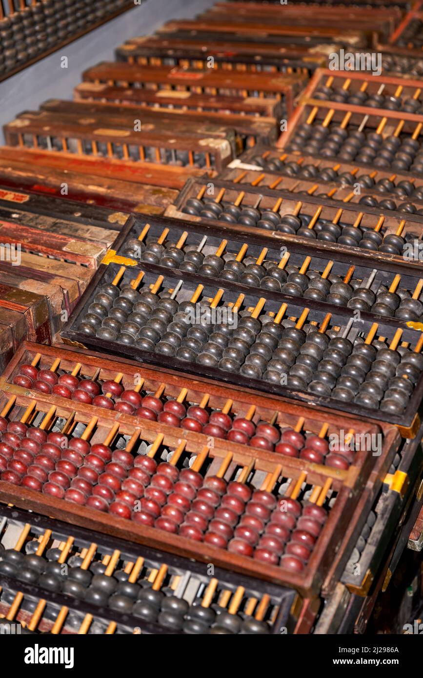 Pile of traditional retro Chinese wooden abacus close-up Stock Photo ...