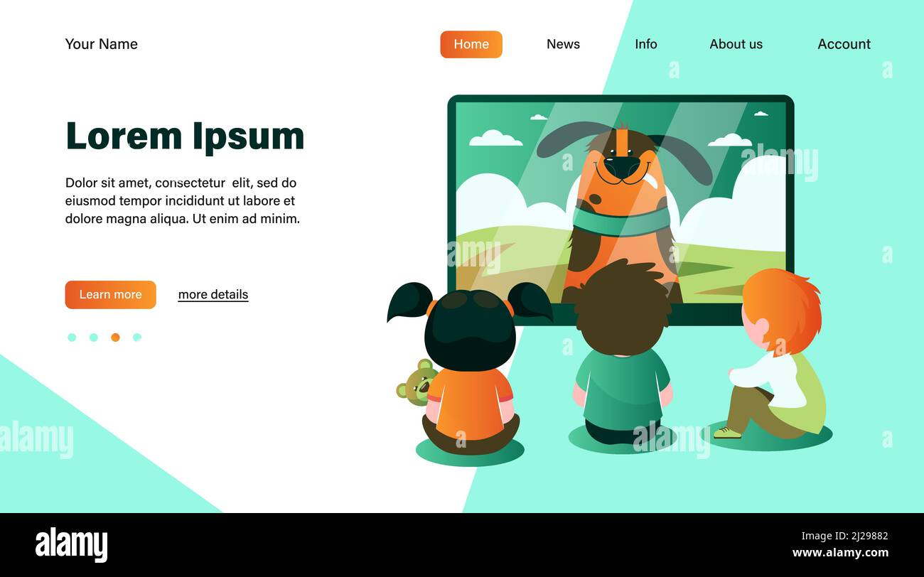 Children watching TV flat vector illustration. Kids sitting near ...