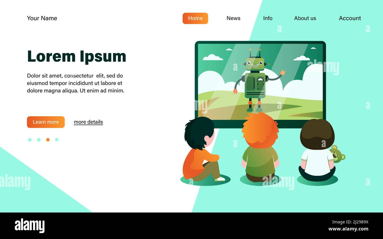 Children watching cartoon with robot. TV, screen, toy flat vector ...