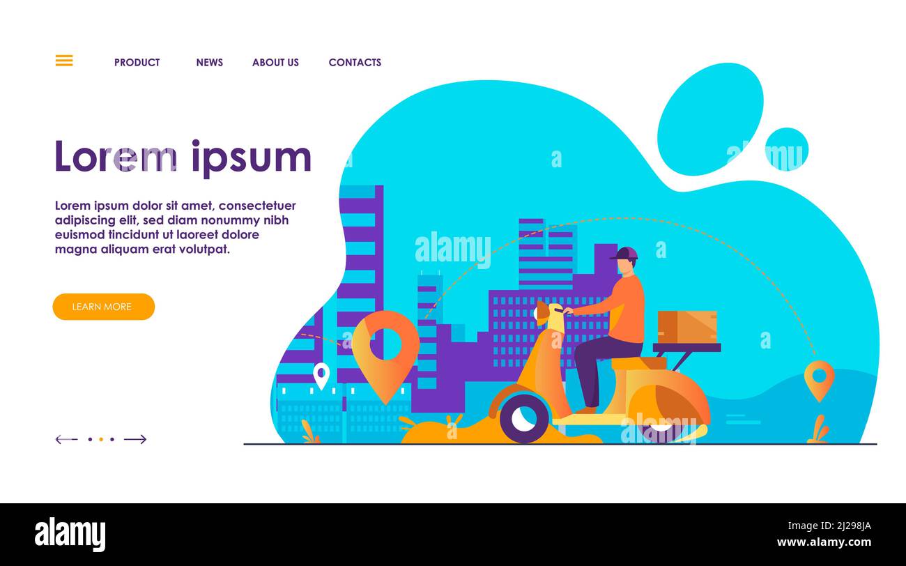 Courier shipping package at moped flat vector illustration. Cartoon ...