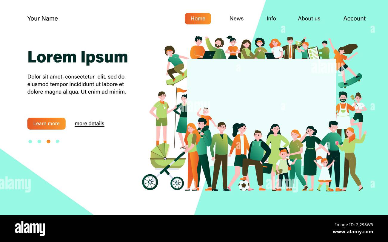 Crowd of happy people with blank placard flat vector illustration ...