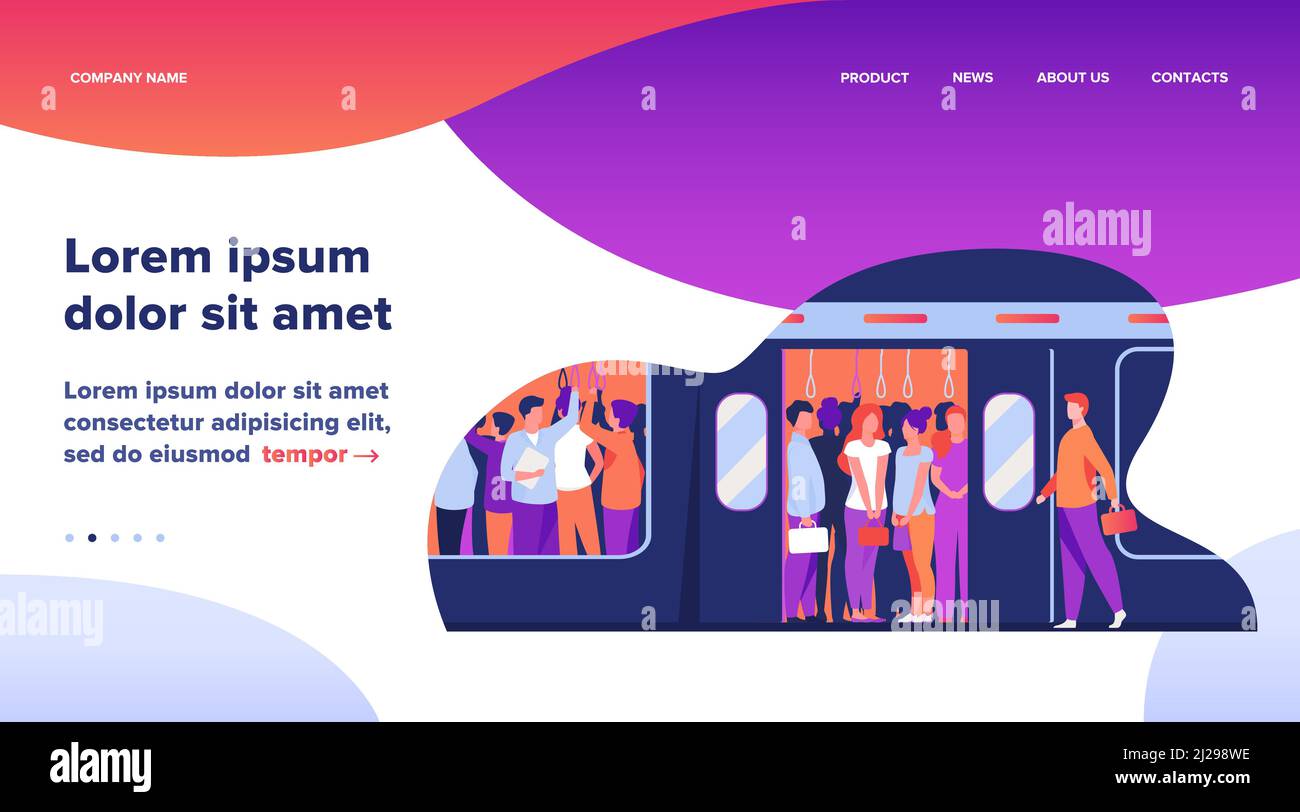 Crowd of commuters traveling by subway train. Metro passengers standing ...