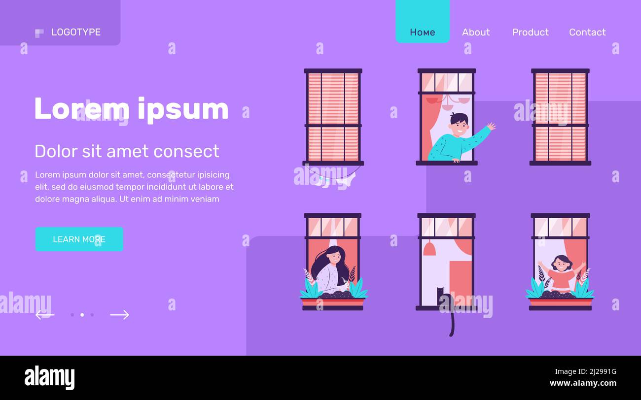 Daily life in open windows. Neighbor, building, home flat vector ...