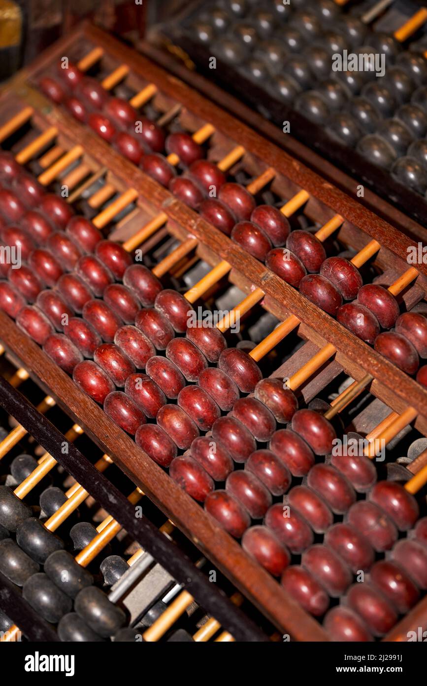 Pile of traditional retro Chinese wooden abacus close-up Stock Photo ...