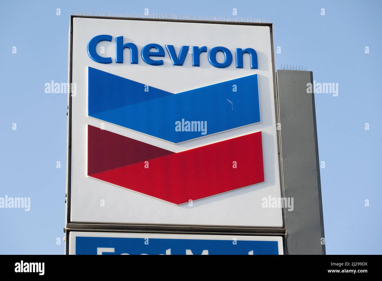 A shop sign of CHEVRON, on March 28 2022 in Los Angeles CA, USA. Photo ...