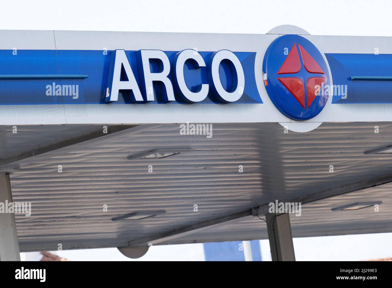 A shop sign of ARCO, on March 28 2022 in Los Angeles CA, USA. Photo by ...